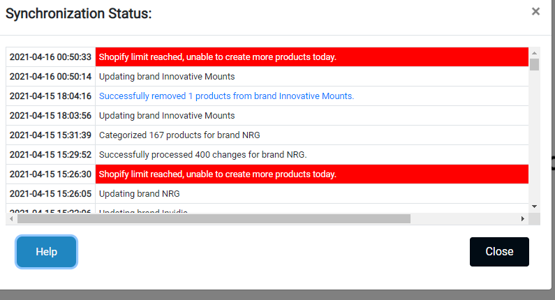 Shopify Limit Reached Error Message - Data Here-to-There Inc.